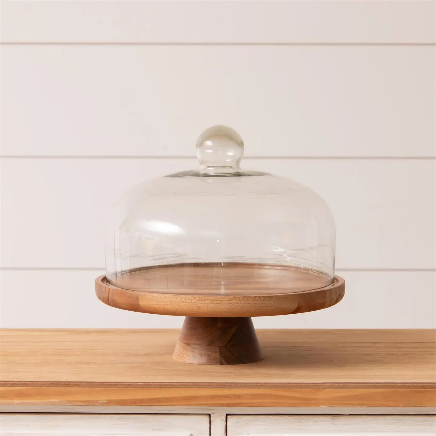 Wooden cake stand with dome - nest & nook housewares
